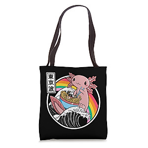 Axolotl Eating Ramen Kanagawa Wave Kawaii Anime Vaporwave Tote Bag