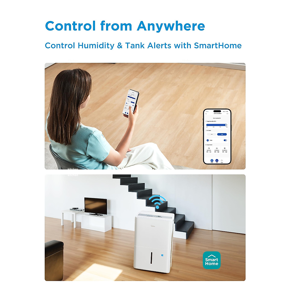 Midea 1,500 Sq. Ft. Energy Star Certified Dehumidifier With Reusable Air Filter 22 Pint - Ideal For Basements, Large & Medium Sized Rooms, And Bathrooms (White)