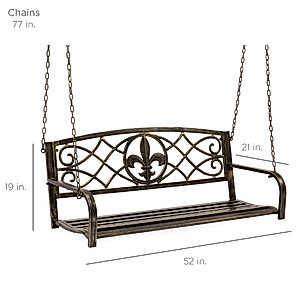Best Choice Products 2-Person Metal Outdoor Porch Swing, Hanging Steel Patio Bench for Garden, Deck, Yard w/Weather-Resistant Steel, 485lb Weight Capacity - Bronze