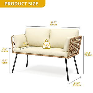 DWVO Patio Loveseat, All-Weather Wicker Rattan Patio Sofa for Balcony, Backyard, Pool, Porch, Deck, Outdoor Sectional Furniture with Cushions (Beige)