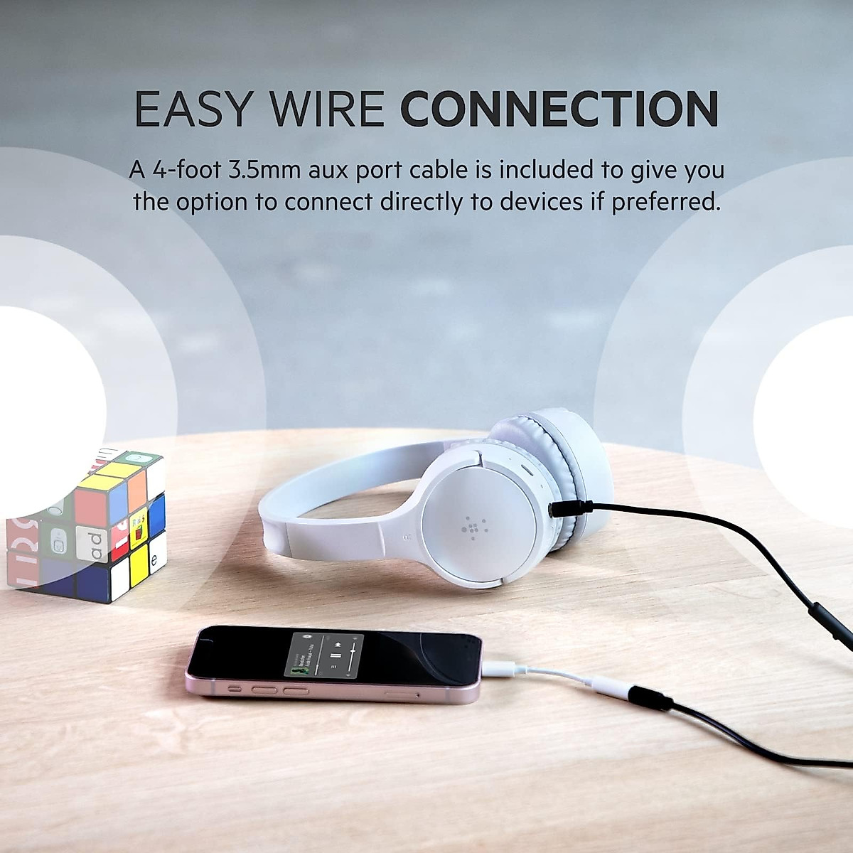 Belkin SoundForm Mini - Wireless Bluetooth Headphones for Kids with 30H Battery Life, 85dB Safe Volume Limit, Built-in Microphone - Kids On-Ear Earphones for iPhone, iPad, & More - White w/ Case