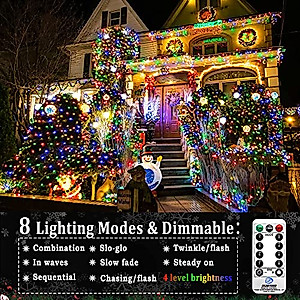 KNONEW Christmas Net Lights 360 LEDs 13ft x 6.6ft Outdoor Mesh Lights Connectable Waterproof 8 Modes & Timer Remote Plug-in Net Fairy Lights for Bushes Garden Party Wedding Holiday,Multicolor