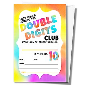 ISOVF 4" x 6" 10th Birthday Party Invitation Cards With Envelopes (20 Sets) - Double Digits Fill-in Style Party Invites- C42