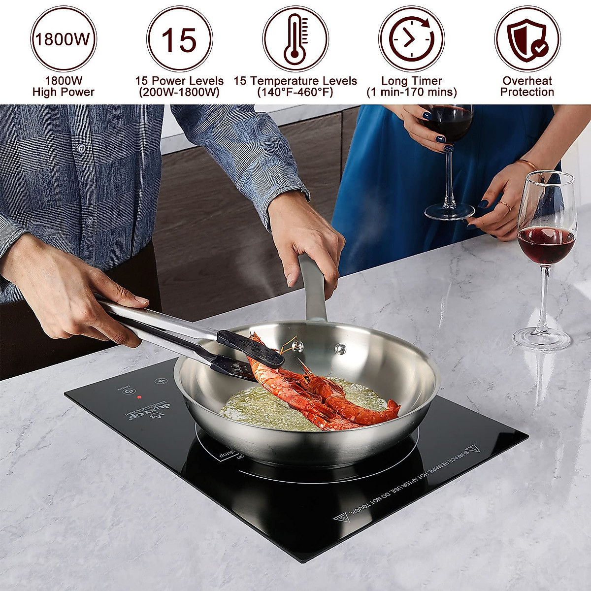 Duxtop Built-in Induction Cooktop, Portable Countertop Burner, Sensor Touch Induction Burner, 170-Minute Timer, Safety Lock, 1800W BT-200T1/8600BI