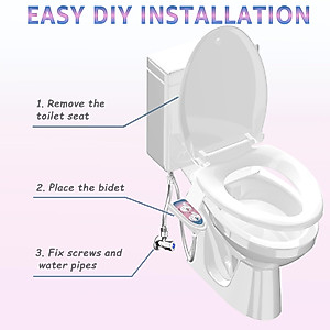 Aünsffer Toilet Bidet Attachment for Toilet, No-Electric Fresh Cold Water with Dual Nozzles Sprayer, 3 Wash Modes (Feminine/Bidet Wash + Self-Cleaning)，Fits Standard Toilet Bowl, Blue Pink