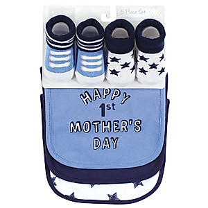 Hudson Baby Unisex Baby Cotton Bib and Sock Set, Boy Mothers Fathers Day, One Size (Pack of 2)