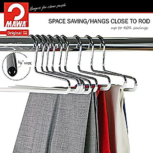 Mawa by Reston Lloyd Trouser Series Non-Slip Space-Saving Clothes Hanger with Single Rod for Pants, Style KH/1, Set of 10, White