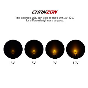 CHANZON 20 pcs Pre-Wired 5mm Yellow LED Diode Lights (Round Diffused Frosted Lens DC 12V) with 680 ohms 1/4W Resistor and 24awg Wire Indicator Light Emitting Diodes Lighting 5mmled
