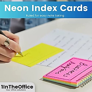 1InTheOffice Spiral Index Cards 3x5 Ruled, Spiral Bound, 50 Neon Note Cards/Spiral (2 Pack)