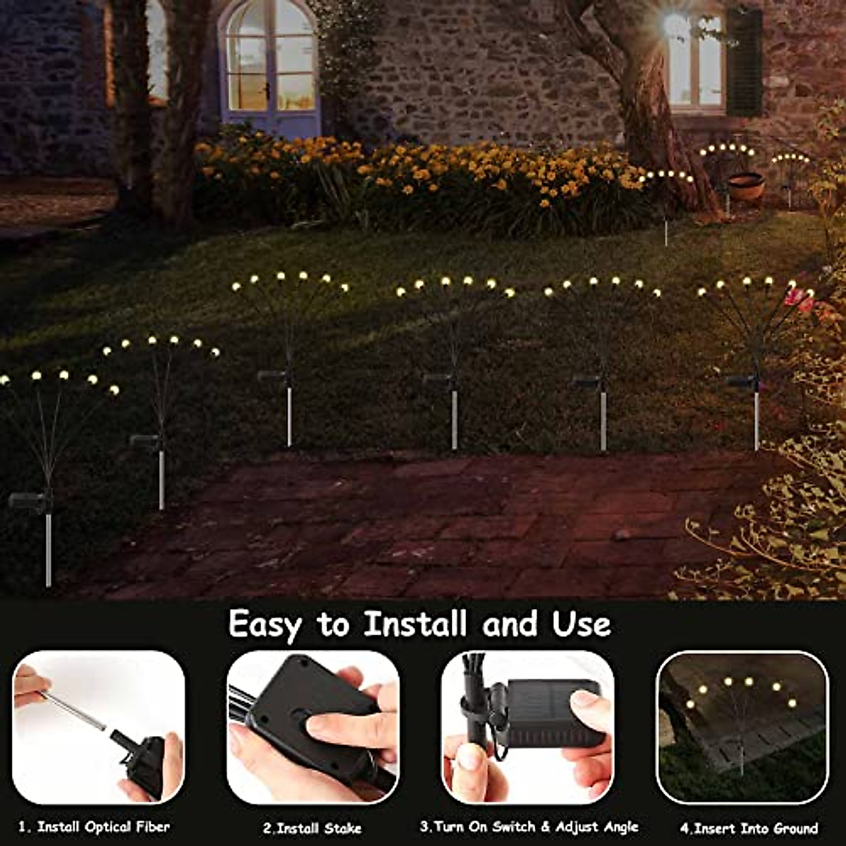 valktech Solar Garden Firefly Lights Solar Swaying Light, Sway by Wind, Solar Outdoor Lights, Yard Patio Pathway Decoration, High Flexibility Iron Wire & Heavy Bulb Base, Warm White(4 Pack)