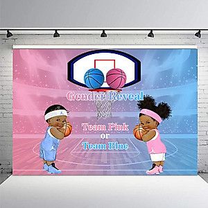 MEHOFOND Team Pink or Team Blue Gender Reveal Party Photo Background Props Baskeball Baby Shower Boy or Girl Blue or Pink Decoration Basketball Court Backdrops Banner for Dessert Table 7x5ft