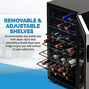 NewAir 20” Wine Refrigerator – 50 Bottle Wine Cooler, Single Zone Freestanding Wine Fridge in Stainless Steel, Wine Chiller with Adjustable Racks and Exterior Digital Thermostat for Kitchen and Bar