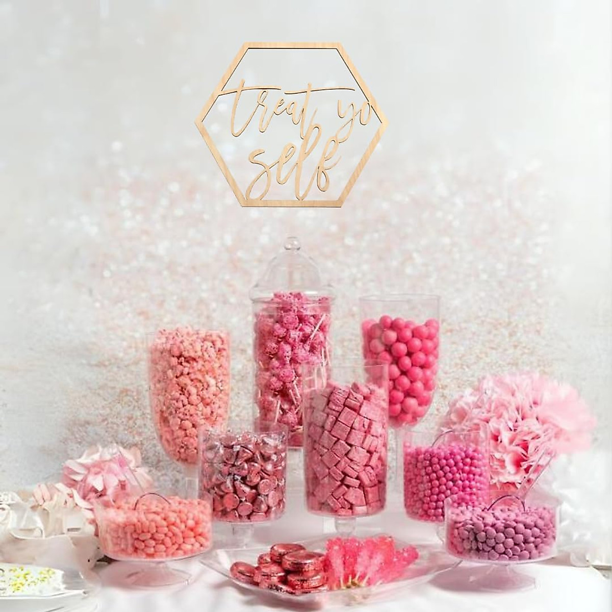 Koyal Wholesale Wood Treat Yo Self Sign, Wedding Display, Party Banner, Event Decorations for Wedding Engagement Bridal Shower Baby Shower Birthday Party (Treat Yo Self)