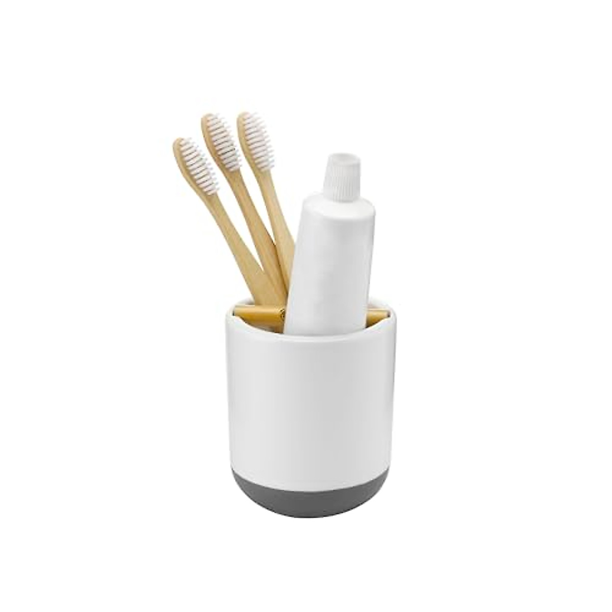Full Circle Keep It Clean Ceramic & Bamboo Toothbrush Holder, White, Dry Earth Disk
