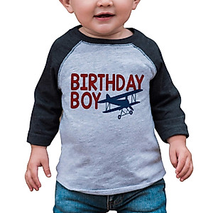 7 ate 9 Apparel Boy's Birthday Boy Biplane Airplane Grey Raglan Tee 18 Months
