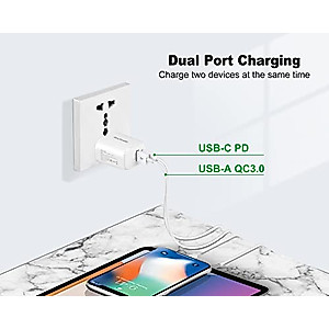 USB C Fast Charger, Hadisala 20W Dual-Port PD USB C/QC 3.0 Wall Charger, Portable Travel Power Adapter Cell Phone Charger Compatible with iPhone 14 Pro Max/Mini, iPad Pro, AirPods Pro, Galaxy and More