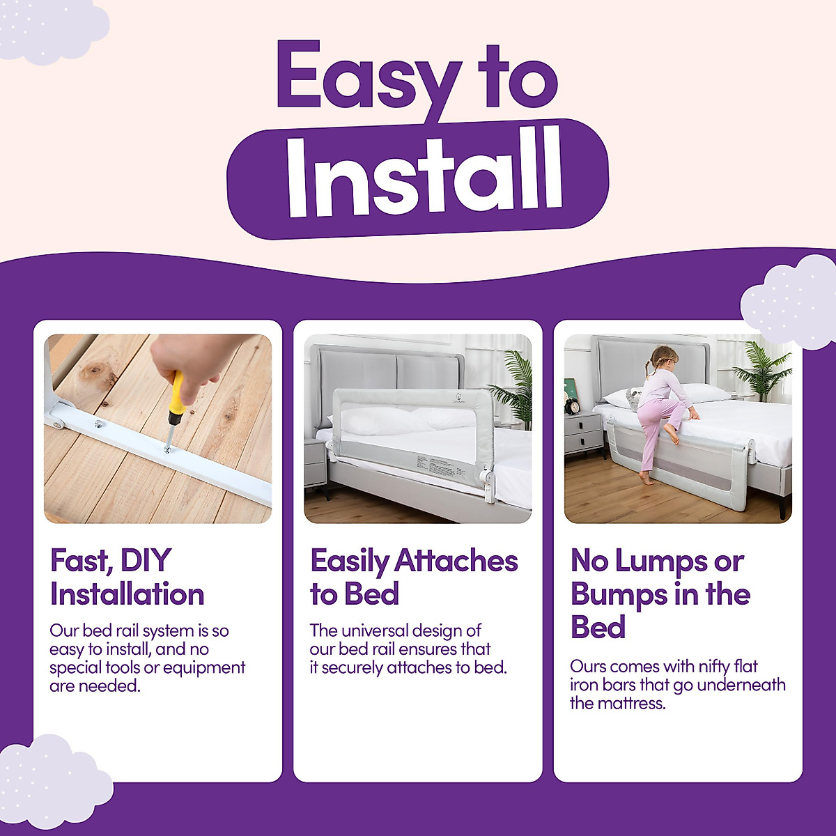 Bed Rail for Toddlers - Extra Long Toddler Bedrail Guard for Kids Twin, Double, Full Size Queen & King Mattress - Baby Bed Rails for Children (Grey XL)