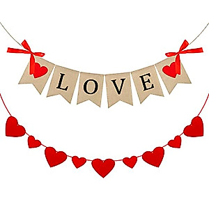 CHANACO Valentines Day Decor Valentines Day Garland Valentines Day Decorations for the Home Burlap Valentines Day Banner Felt Heart Garland for Anniversary Wedding Birthday Party Decorations