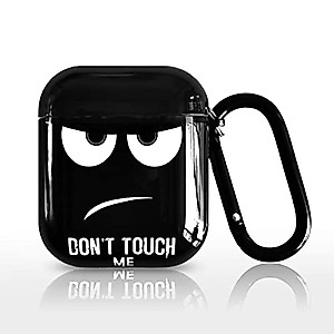 EZICOK Compatible with AirPods Case Don't Touch Me Cool Black Cover with Keychain Big Eyes Cute Cartoon Shockproof Airpod Case Gift for Men Boys, Smooth Soft Protective Skin for Apple Airpods 2 1
