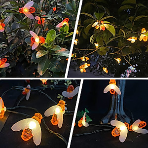 Ovker Solar String Lights 50LED Outdoor Waterproof Simulation Honey Bees Decor for Garden Christmas Decorations Warm White