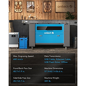 OMTech 90W CO2 Laser Engraver with LightBurn, 24x35 Inch Laser Engraving Cutting Machine with Autofocus Ruida Control Panel 4 Way Pass Air Assist, Commercial Laser Cutter for Wood Glass Acrylic More