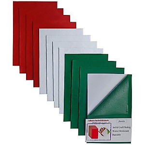 Jtnohx Self Adhesive Felt Sheets, 12 Pieces Soft Felt Sheets with Adhesive Backing, 8x12 Inches Sticky Back Felt Fabric for Craft DIY Supplies Projects (Green/White/red)