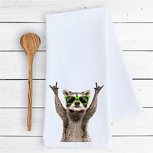 Kitchen dish towel Raccoon peace sunglasses funny inspirational Kitchen Decor drying cloth…100% COTTON