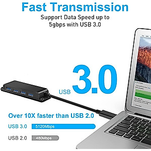 4-Port USB C Hub, USB 3.0 Mountable Desk USB Data Hub 3.0 Multiport Expander with 100CM Cable for MacBook, Mac Pro/Mini, iMac 2021, XPS, Surface Pro, Notebook PC, USB Flash Drives,Mobile HDD and More