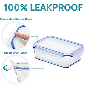 Diyrap 20-Piece Glass Meal Prep Containers, 10 Count of Bases and Plastic Lids,Glass Food Storage Containers with Lids, Airtight Glass Lunch Bento Boxes,Transparent, Blue