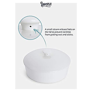 Sweese 740.101 Porcelain Tortilla Warmer, Hold up to 12 Tortillas, Ceramic Tortilla Server, Tortilla Holder with Lid for Taco Tuesday Night, Mexican Fiesta Party - Microwave & Oven Safe, White