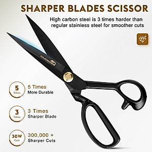 10 Inch Fabric Scissors, KOLEONHOME, Heady Duty Tailor Scissors, Multipurpose Sharp Sewing Scissors, Cloth Scissors for Home Office Artists Fabric Cutting