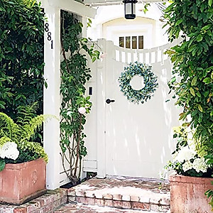 Bibelot 20 Inch Spring Wreath Blue with Green Leaves Daisy Artificial Grains White Flower for Front Door Wreath,Farmhouse Decor Indoor&Outdoor Wedding Wall Home