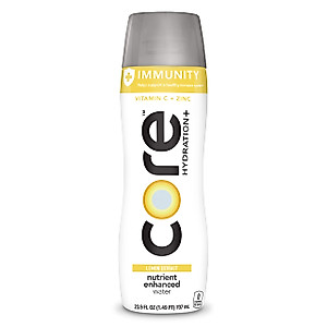 CORE Hydration+ Immunity, Lemon Extract Nutrient Enhanced Water with Vitamin C and Zinc, 23.9 Fl Oz Bottle (Pack of 12)