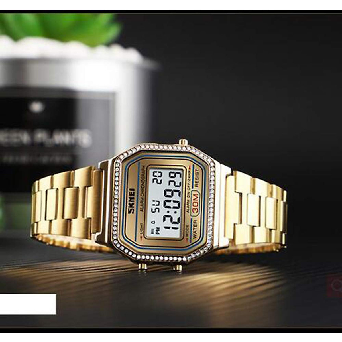 MASTOP Luxury Women Watches Full Steel Electronic LED Digital Fashion Ultra Thin Square Ladies Wrist Watches (Black) (Gold)