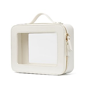Popvibe Clear Makeup Case White Toiletry Bag Travel Large Clear Cosmetic Bag with Zipper, Big Make Up Bag Organizer Women Traveling TSA Approved Transparent Bag Car for Essentials