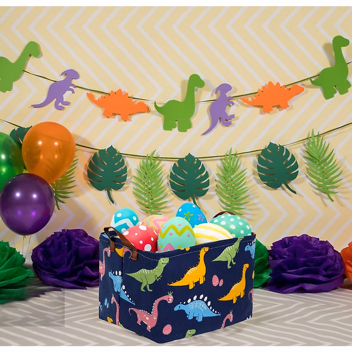 Essme Dinosaur Basket,Dinosaur Storage Baskets for Boys, Dinosaur Baskets for Boys Toy Bin with Handle Dinosaur Baskets for Dinosaur Room Decor, Clothes,Books.(Navy Blue dinosaurs)