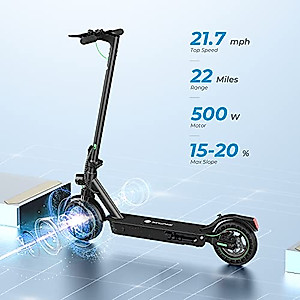 isinwheel S9MAX Electric Scooter, 500W Motor, Up to 22 Miles Range, Top Speed 21.7 MPH, 10-inch Solid Tires, Electric Scooter Adults with Front and Rear Dual Suspension, Dual Braking System & App