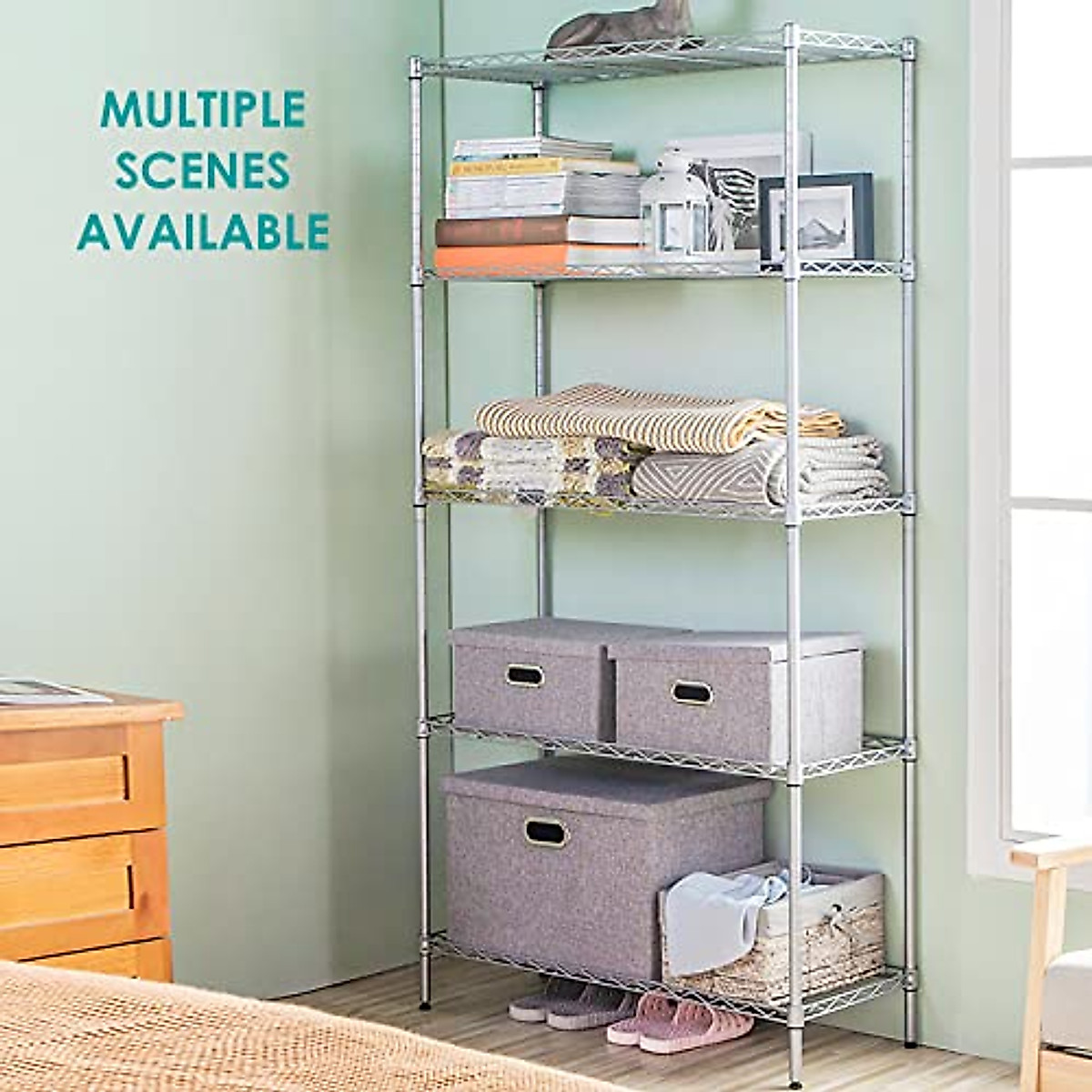 Doredo 5 Tier Wire Shelving Unit, Height Adjustable Wire Shelves, Metal Wire Rack Shelving for Laundry, Kitchen, Bathroom, Pantry, Closet (13.5" D x 29" W x 59" H, Silver)