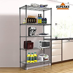 EZPEAKS 5-Shelf Shelving Unit with Shelf Liners Set of 5, Adjustable Storage Rack, Steel Wire Shelves, Shelving Units and Storage for Office Kitchen and Garage (35.5W X 15.8D X 71H)