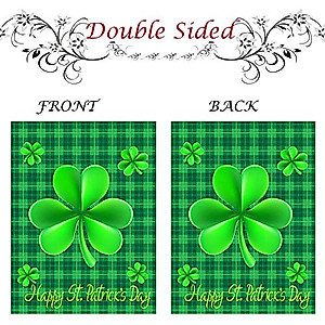 St Patricks Day Garden Flag,Happy St Patrick's Day Flag Double Sided 12x18, Shamrock Green Buffalo Plaid Outdoor Flags Lucky Clovers Happy St Patty's Day Irish House Flag Yard Banners for Home Lawn