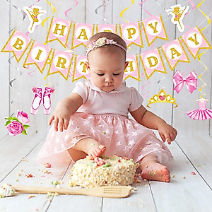 37 Pieces Ballet Birthday Party Supplies Ballerina Birthday Banner Ballerina Party Decoration Ballet Party Banner Ballerina Swirl Decoration Pink Ballerina Cutouts for Girls Birthday Baby Shower Party