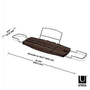 Umbra Aquala Bathtub Tray Bamboo Extendable and Adjustable Tray Holder, Walnut
