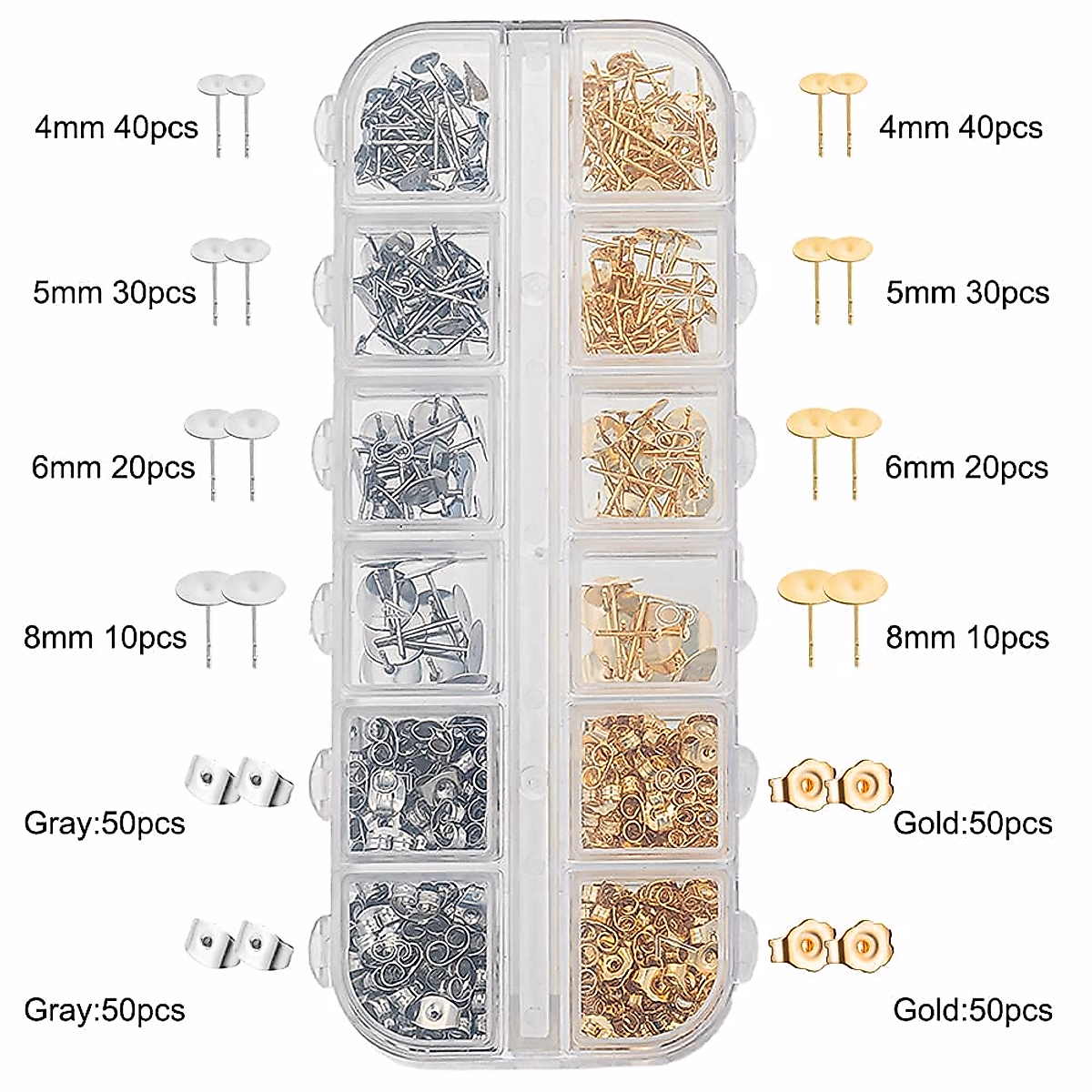Gold Earring Posts and Backs - 400 Pcs 316L Stainless Steel Hypoallergenic Earring Studs for Jewelry Making with Butterfly Earring Backs, Earring Making Kit for DIY Jewelry (Gold)