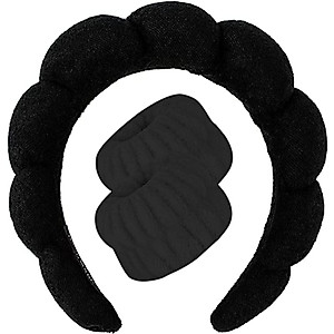 Spa Headband Wrist Towels Scrunchies/Wristband Set for Washing Face, Skincare Headbands for Women Terry Towel Cloth Fabric Puffy Sponge Facial Headband Hair Bands Wristbands for Makeup Removal, Shower