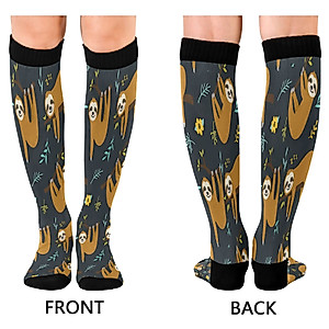 Kigai Cute Cartoon Sloth Pattern Compression Socks for Women & Men Circulation-Best for Running,Nurse,Travel,Cycling