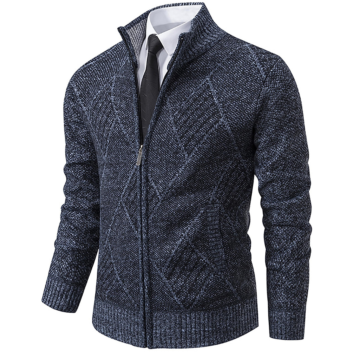 VtuAOL Men's Cardigan Sweater Warm Soft Knit Full Zip Sweater Winter Coat for Men Blue US S
