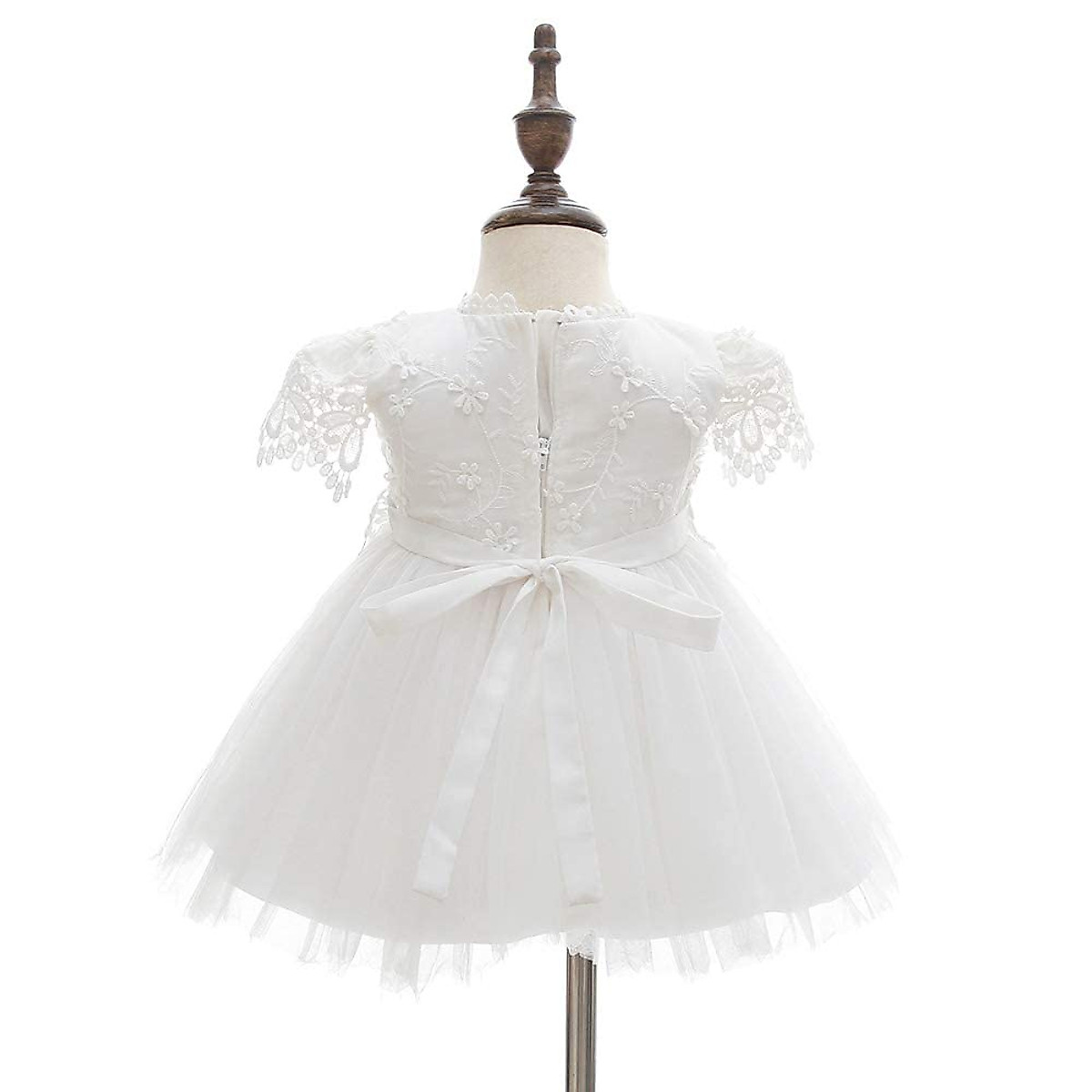 Meiqiduo Baby Girl Dress Christening Baptism Gowns Flower Girl Formal Dresses (3M/0-6Months, Ivory)