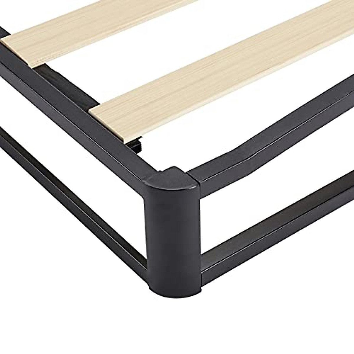 Amazon Basics Metal Platform Bed Frame with Wood Slat Support, 6 Inches High, Queen, Black