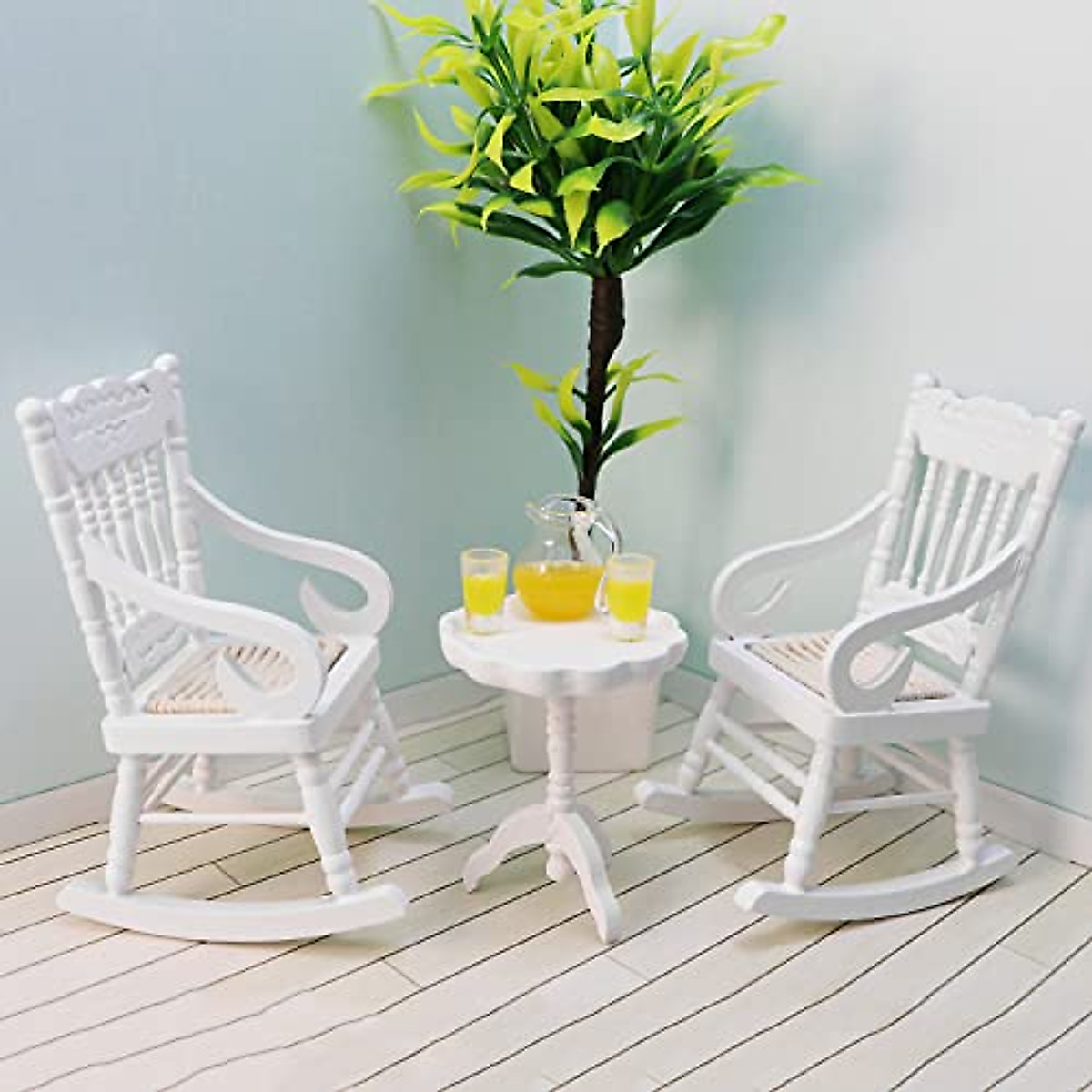 Miniature Dollhouse End Table 1:12 Scale Wooden Furniture Round Side Tea Table Model for Dollhouse Living Room Scene Decoration Gift (White)