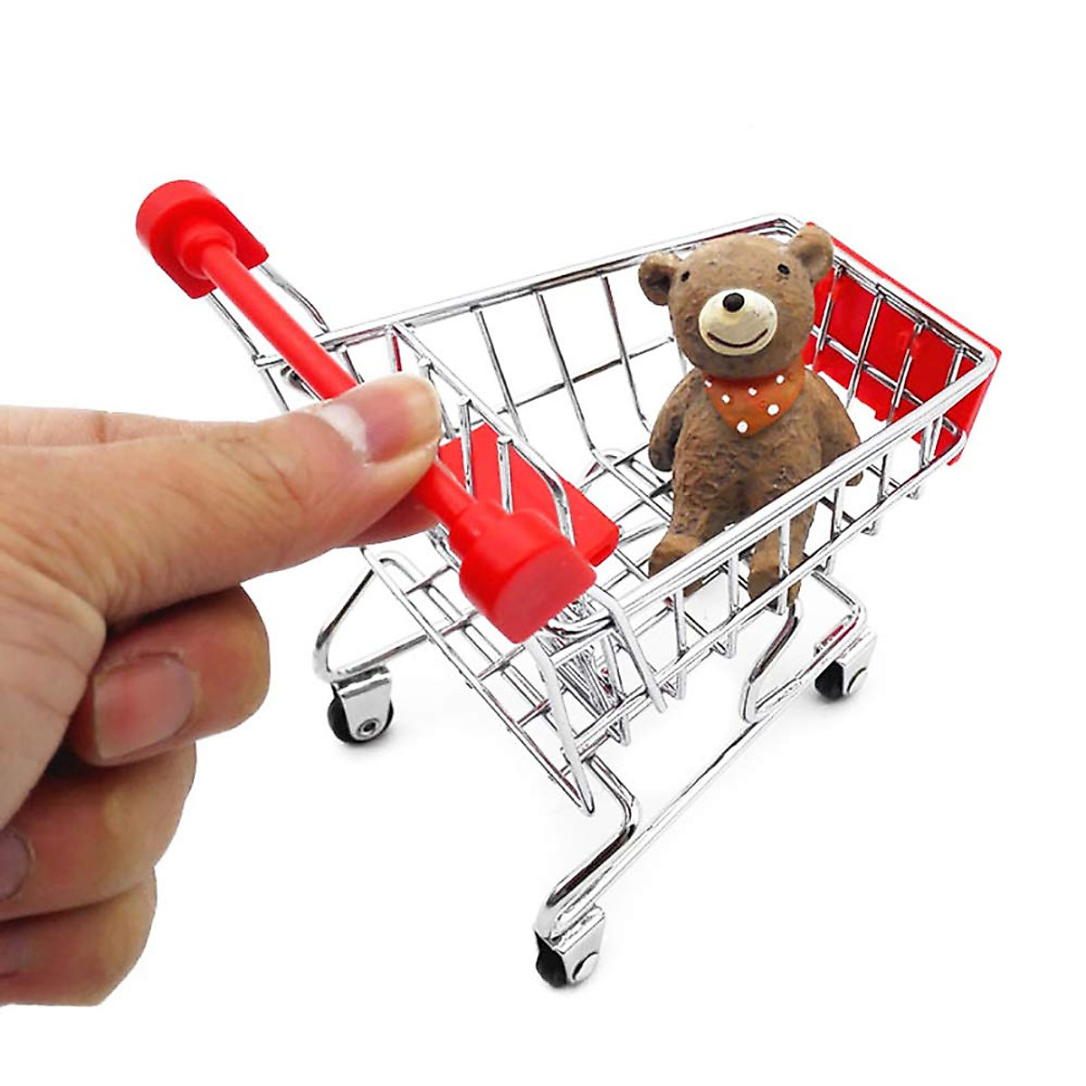 Mini Supermarket Handcart, 2 Pcs Mini Shopping Cart Supermarket Handcart Shopping Utility Cart Mode Desk Storage Toy Holder(Red&Purple)